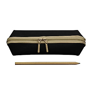 Enyuwlcm Canvas Stationery Stylish Small Pencil Pouch and Slim Pencil Case with 2 Zippers 1 Pack Black