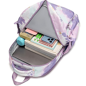 Rexmore Kids Backpack for Girls,3 Pcs Set Elementary Bookbag Waterproof Cute School Bag with Multi Pockets and Compartment,Purple