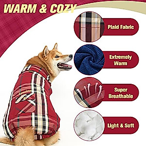 EXPAWLORER Warm Dog Coat - Cold Weather Windproof Dog Fleece Coat for Winter, British Style Plaid Dog Jacket Cloth for Small Medium Large Dogs