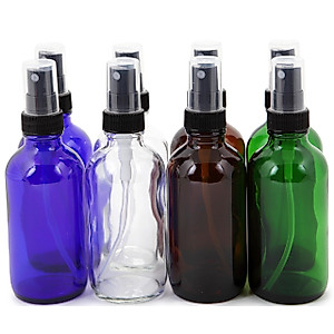 Vivaplex, 8, Assorted Colors, 4 oz Glass Bottles, with Black Fine Mist Sprayers