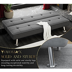 yoyomax Futon Sofa Bed, Adjustable Modern Convertible Sofa Bed Couch - Breathable Fabric Folding Sofa Bed Easy to Clean-Ideal for Bedroom, Living Room and Office-Compact Design for Spacing Saving-Grey