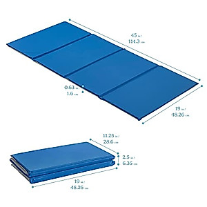 ECR4Kids Everyday Folding Rest Mat, 4-Section, 5/8in, Classroom Furniture, Blue/Grey, 5-Pack