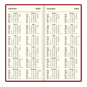 Letts of London Signature Weekly/Monthly Planner, 12 Months, January to December, 2024, Bonded Leather, Slim Size, 6.625" x 3.25", Burgundy (C38SUBY-24)