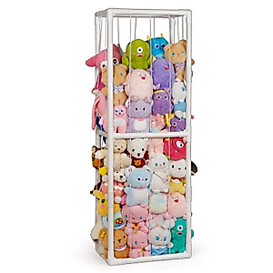 Trycooling Stuffed Animal Storage Zoo Stuffed Animal Holder Space Save Vertical Stuffed Animals Storage PVC with Elastic Band and Net for Playroom Bedroom Nursery (White 1)