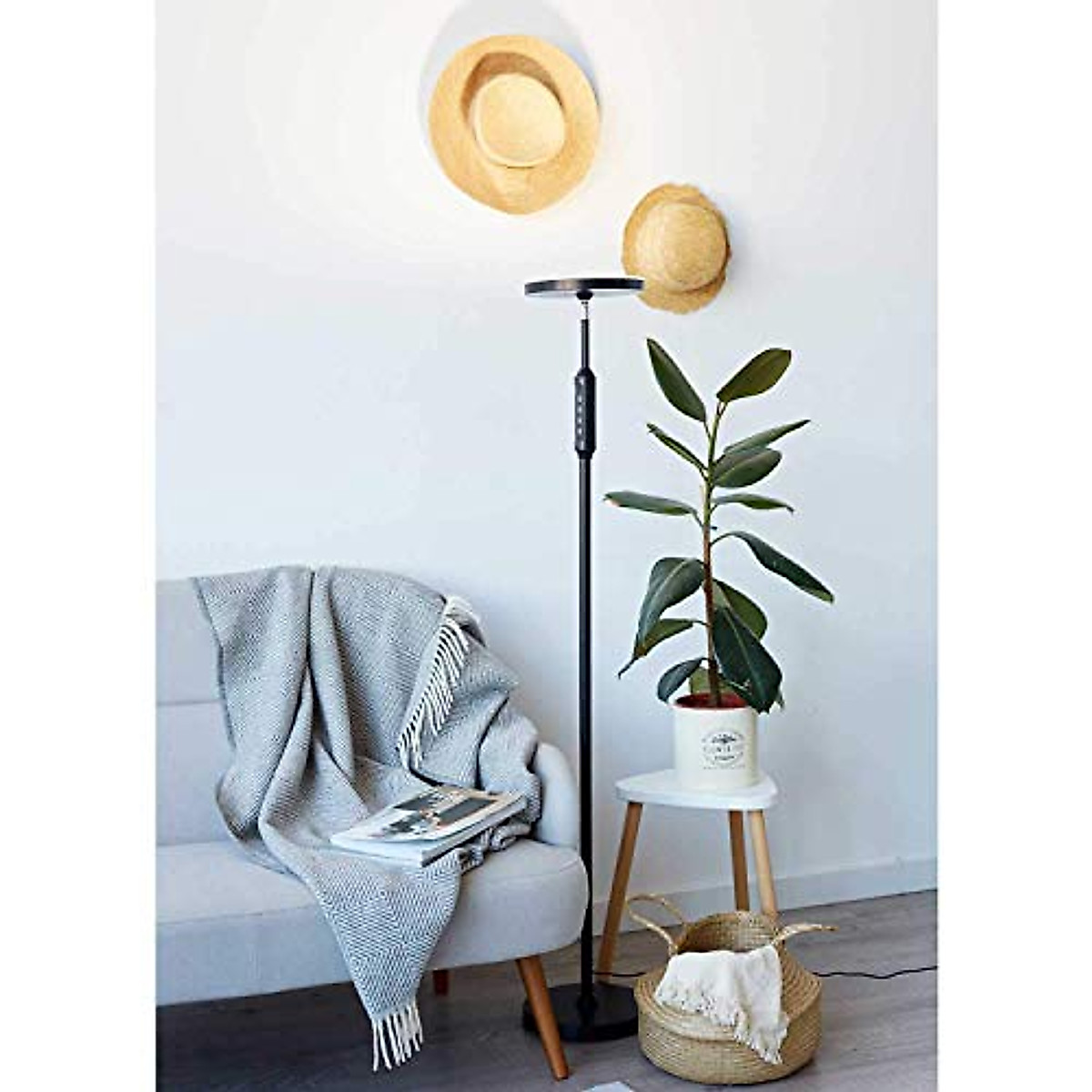 Kenley Daylight LED Floor Standing Lamp - Tall Modern Reading Task Uplight - 24W Adjustable Warm Cool Super Bright Natural Light Torchiere for Living Room, Dorm, Bedroom or Office - Dimmable - Black