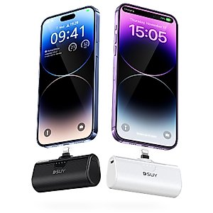 Dsuy 5000mAh 2 Packs Portable Phone Charger iPhone with Built-in Cable, MFi Certified Portable Power Bank External Battery Pack Charger Compatible with iPhone 14/13/12/11/XR/8 Plus Pro Max Series