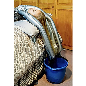 Inflatable Hair Washing Funnel for Shampooing Hair in Any Chair and Basin. Portable Tray Device to Use at Home, in Salon, Nursing Home or Hospital Cape to Help Keep Clothes Dry Pump Included!