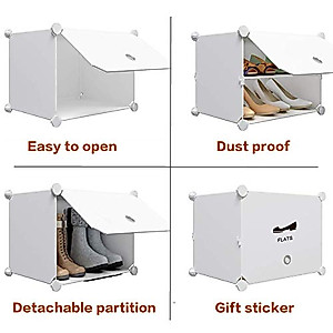 KOUSI Portable Shoe Rack Organizer 48 Grids Tower Shelf Storage Cabinet Stand Expandable for Heels, Boots, Slippers, White