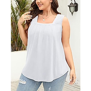 Aokosor Sleeveless Tops for Women Square Neck Flowy Tank Tops Loose Fit White L