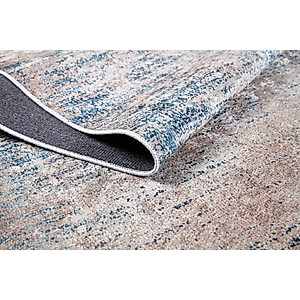 BESPOKY 3'11" x 6'7" - 120 x 200 Cm Caman Blue Modern Cotton Machine Washable Non Slip Living Room Bedroom Nursery Hallway Indoor Outdoor Area Rug