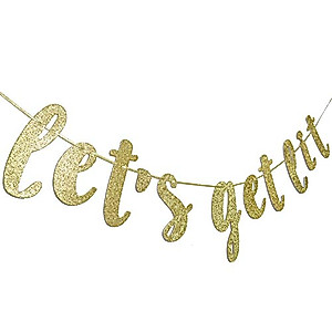 FOZEE Let's Get Lit Banner for Christmas New Years Wedding Engagement Bachelorete Party Decorations Sign Gold Glitter