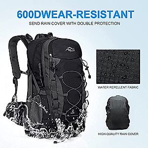 INOXTO lightweight Hiking Backpack 35L/40L Hiking Daypack with Waterproof Rain Cover Camping Backpack for Travel Camping Outdoor for Men and Women (35L Black)