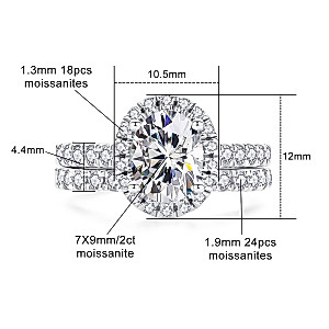 AnuClub 3ct Moissanite Engagement Rings Wedding Band D Color VVS1 Oval Cut 925 Sterling Silver Bridal Ring Sets, Christmas Gift for Women 7