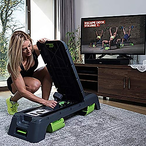 Escape Fitness Multi Purpose Fitness Station Deck for Step, Weight Training, Bootcamps, and More with Backrest and Storage Bin, Black