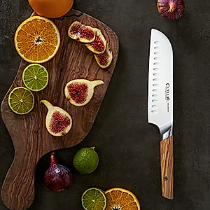 CUTLUXE Santoku Knife – 7" Chopping Knife – Olive Wood Handle – Full Tang – Olivery Series
