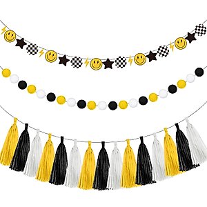 Qeeenar 53 Pcs One Happy Dude 1st Birthday Banner Lightning Smile Face Banner One Happy Dude Tassel Party Banner Hippie First Birthday Banner for Baby Shower Birthday Hippie Party Decoration Supplies