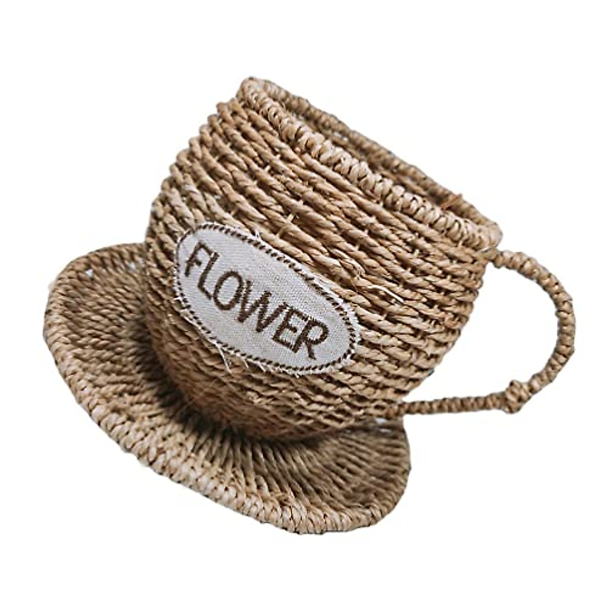 Cabilock Woven Teacup Flower Basket Rattan Woven Basket Desktop Decor Woven Flower Vase Fiddle Leaf Fig Wicker Woven Basket Dining Table Planter Water Plant Weaving Indoor Household Basket
