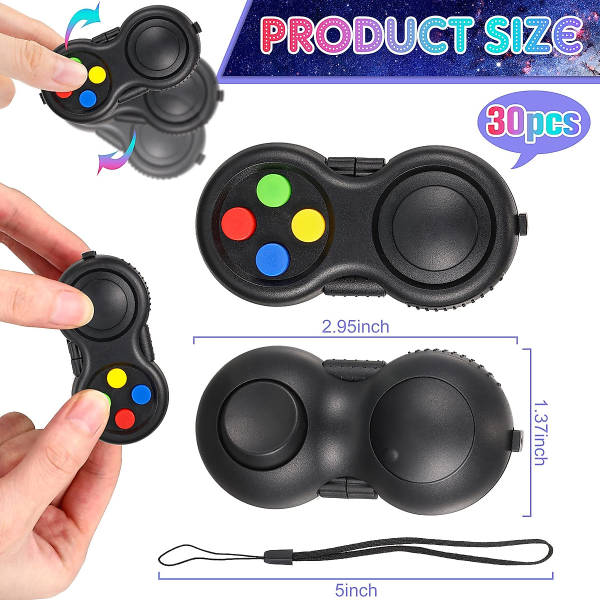 30 Pcs Pad Mini Handheld Game Controller Toy 8 Functions Clicker Classic Controller Game Pad for Adult Teens Anxiety and Stress Relief(Simple Style)