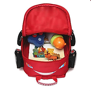 Toddler Boys Girls Backpack Waterproof Cartoon Truck Car Kindergarten Child Snack School Bag (Red)