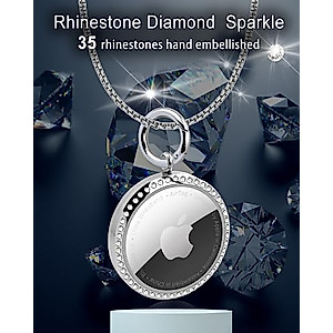 Airtag Necklace, Titanium Rhinestone Airtag Necklace for Adults, Adjustable Air Tag Necklace Kids, Airtag Holder Case Keychain Compatible Apple Airtag