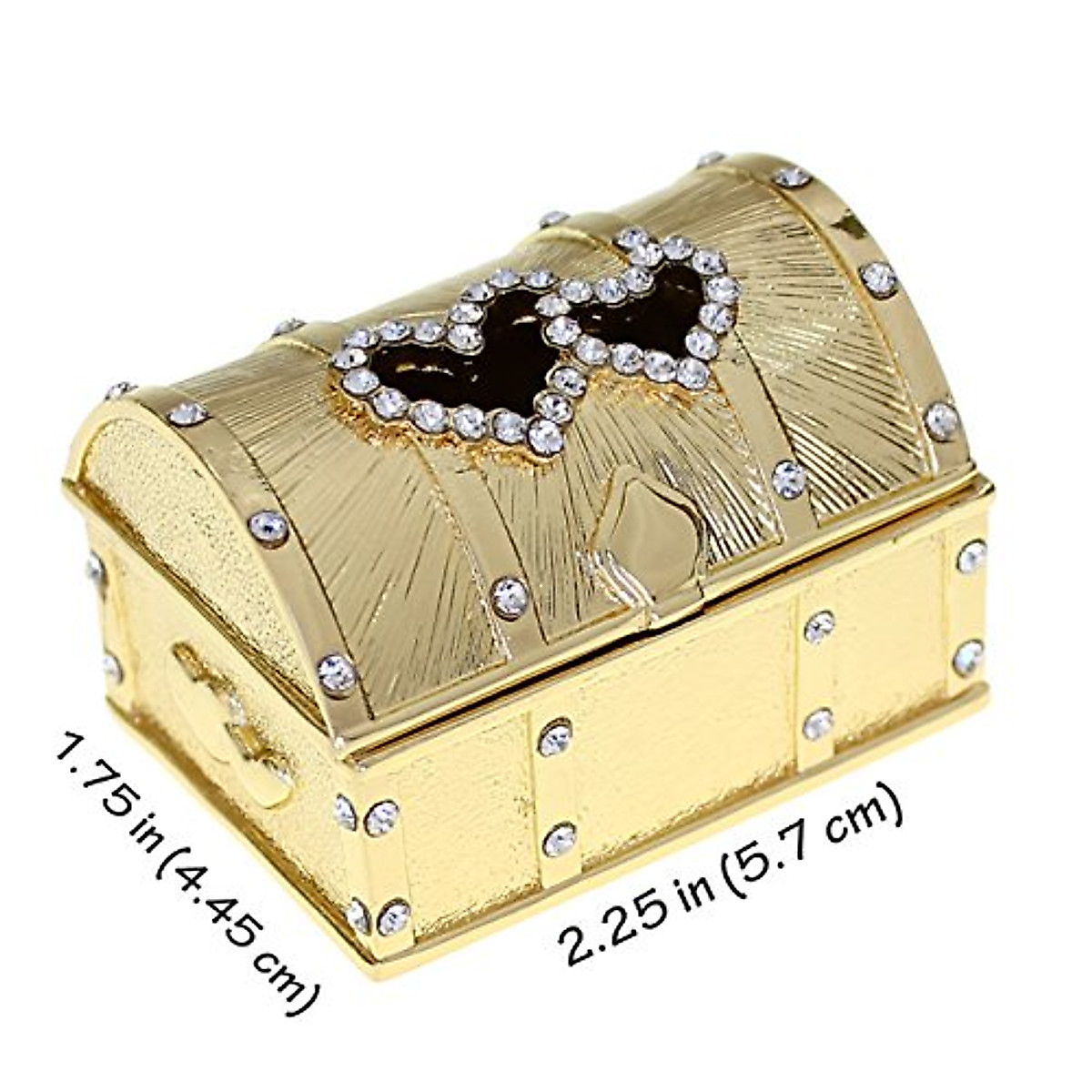 Wedding Unity Coin Set - Arras de Boda - Double Heart Box with Decorative Rhinestone Crystals 68 (Gold)