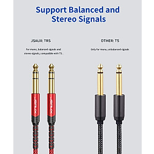 JSAUX 1/4 Inch Cable Guitar Cable 10FT, Instrument Cable 6.35mm (1/4) TRS to 6.35mm (1/4) TRS Stereo Audio Cable Male to Male Straight-to-Straight for Electric Guitar, Bass, Mandolin - Red 3M