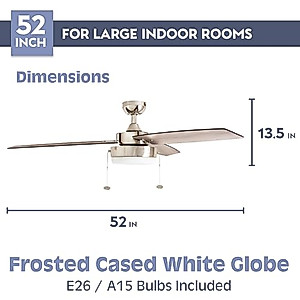 Prominence Home Statham, 52 Inch Contemporary Indoor LED Ceiling Fan with Light, Pull Chain, Dual Mounting Options, Modern Dual Finish Blades, Reversible Motor - 51019-01 (Brushed Nickel)
