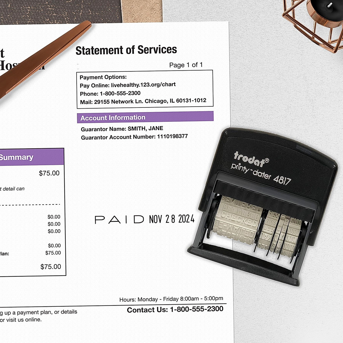 Trodat Printy 4817 Economy Dial-A-Phrase, 12 Popular Office Messages, Month in Letters, Day and Year in Numbers, Rubber Date Stamp – Self Inking Black Ink