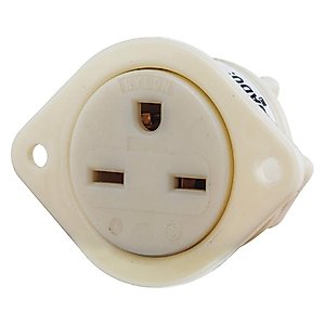 Flanged Receptacle,Wht,15A,Nylon,1.5 HP
