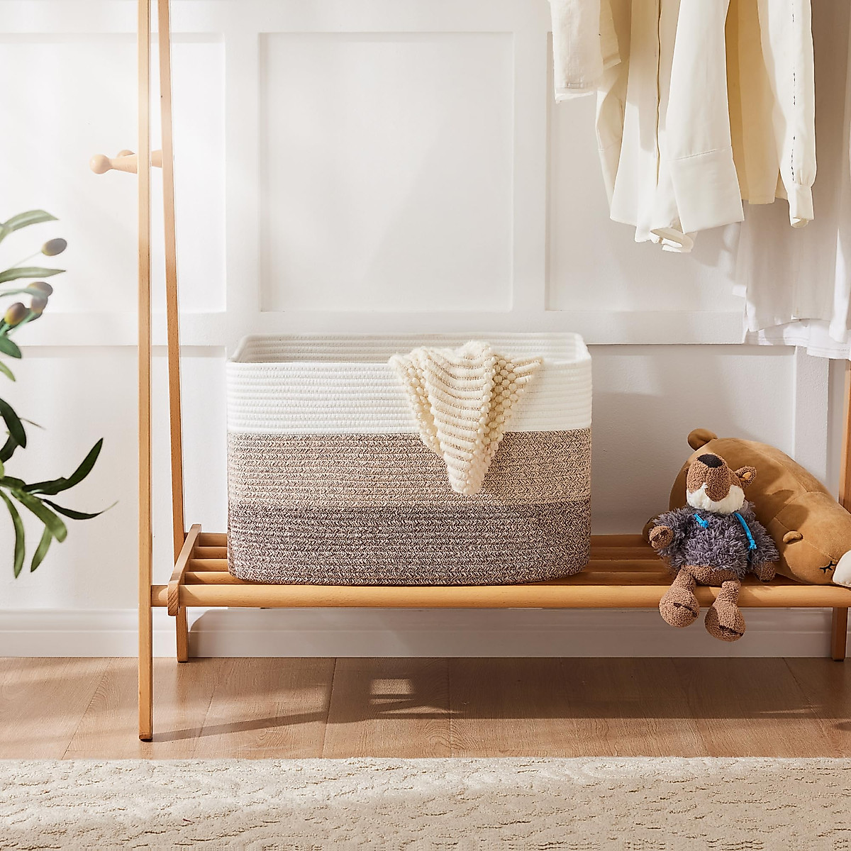 Artfeel Blanket Basket,Rectangle Woven Baskets for Storage,65L Laundry Basket for Decorative Nursery Blanket,Toys,Dirty Clothes and Magazine in Shelves,Baby Room,and Living Room