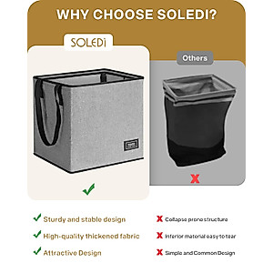 SOLEDI Collapsible Laundry Baskets, 2-Pack 50L (13 Gal) Collapsible Laundry Tote with Extended Easy Carry Handle, Sturdy Iron Wire Frame, Freestanding Clothes Basket for Bathroom, Bedroom, Dorm. Grey