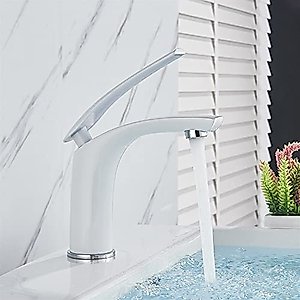 Faucet, Faucets,Basin Mixer Tap Bath Faucets, Brass Basin Faucet, Solid Cold and Hot Water Mixer Bathroom Faucet, Single Handle Water Sink Tap for Bathroom Kitchen (Color : White)