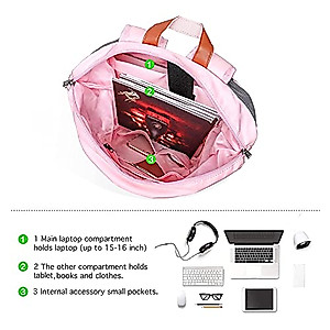 MOSISO Laptop Backpack for Women School College Students Fits 15.6 inch Computer, Oxford Cloth Fashion Business Travel Multipurpose Bookbag Casual Hiking Daypack with Front Pocket,Pink