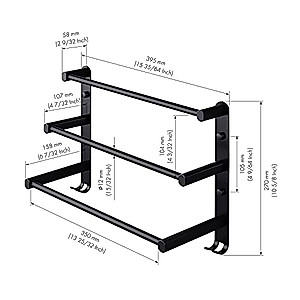 KES 3-Tier Black Towel Bar 16 Inch Bathroom Towel Rack Towel Holder Rustproof Towel Hanger Slipper Rack with 2 Hooks Wall Mount, BTH400S40DG-BK