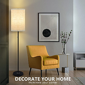 Floor Lamp, Modern Standing Lamp with Drum Fabric Shade, Farmhouse Pole Lamp, Corner Tall Stand Up Lamp for Living Room, Bedroom, Office, Bright Floor Lamp with Pull Switch (Sand Black)