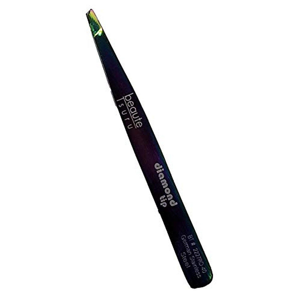 Professional Diamond Tip Eyebrow Tweezers (Rainbow Titanium Finish Slant Tip Tweezer BT2227DR 4.0)