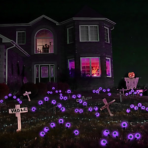 Halloween Decorations Outdoor Solar Lights: 4 Pack 24 LED Scary Eyeballs Purple Halloween Lights, IP65 Waterproof Solar Firefly Halloween Lights for Outside Yard Lawn Patio Pathway Party Garden Decor