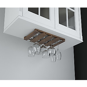 Rustic State 4 Sectional Adjustable Under Cabinet Mount Wood Stemware Rack Hanging Shelf Glassware Holder Bar Organizer with up to 12 Wine Glass Storage 12 Inch Deep Chestnut