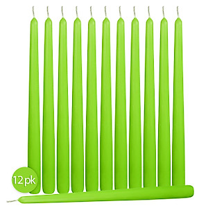 12 Pack Tall Taper Candles - 10 Inch Lime Dripless, Unscented Dinner Candle - Paraffin Wax with Cotton Wicks - 8 Hour Burn Time