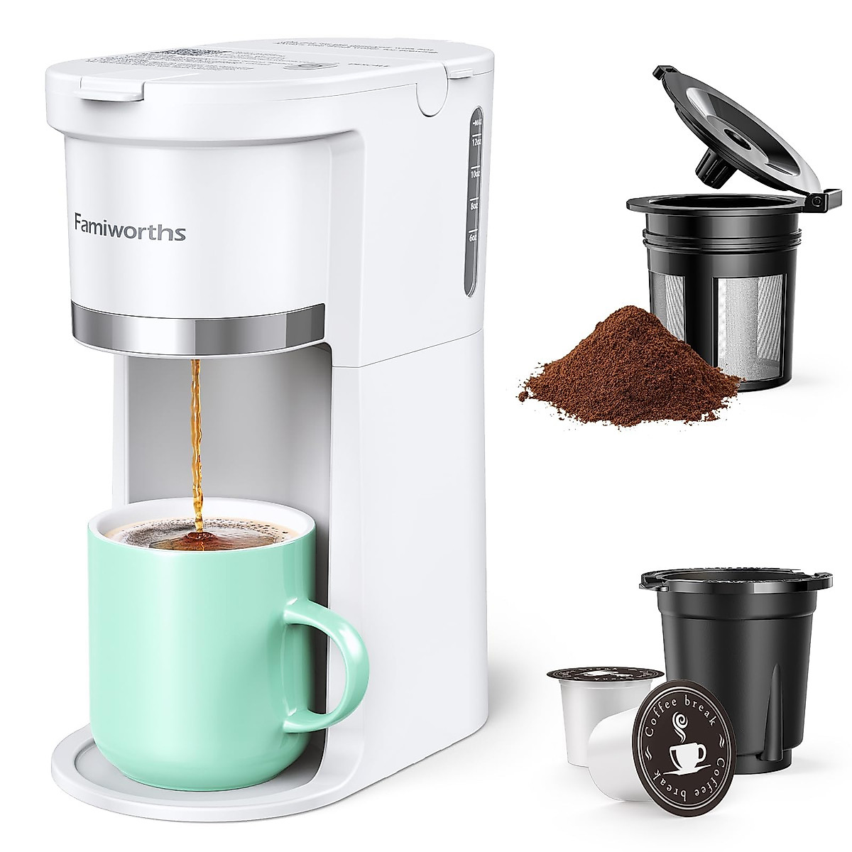 Famiworths Single Pod Coffee Brewer (Pure White)