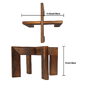 Wood Plant Stand, Mid Century Modern Planter Stand Rattan Flower Pot Stand, Low Short Plant Stands Indoor - Boho Rustic Wooden Stool for Plant Pot Holder, Fit 5-15 Inch Pot