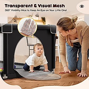 Gimars Upgraded 320D Washable Baby Playpen with Padding Mat, 6in1 Large Playpen for Toddlers, Sturdy & Safe Playpen with Padded Cotton Top Rod for Protecting Babies, Baby Play Yard with Zipper Gate