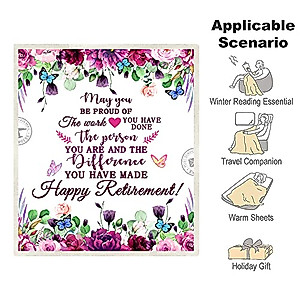 Onecmore Happy Retirement Throw Blanket Gifts for Women Best Female Retirement Gifts Ideas Print for Mom,Nurse,Doctor,Teacher,Police Lightweight Cozy Home Decor Soft Warm for Living Room Sofa 50"x60"
