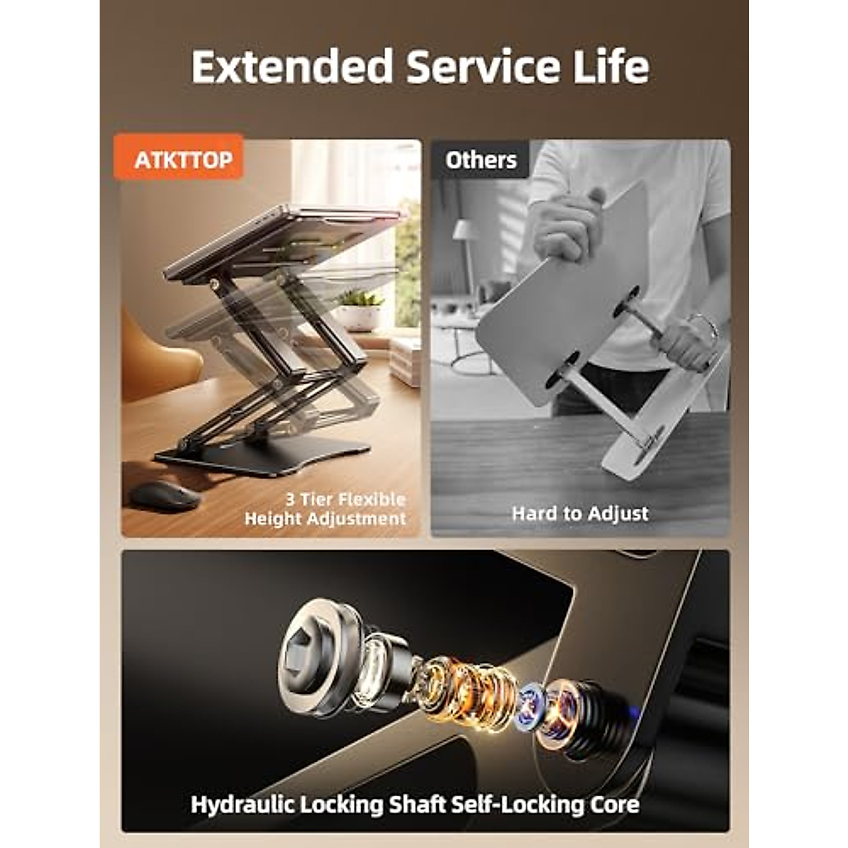 ATKTTOP Laptop Stand for Desk Adjustable Height, 22" [Anti-Wobble] [Fit All Laptop] Foldable DJ Standing Laptop Riser for 6.1-18.4" Tablets, Portable Monitor Stand for MacBook Air, Dell, HP, Lenovo