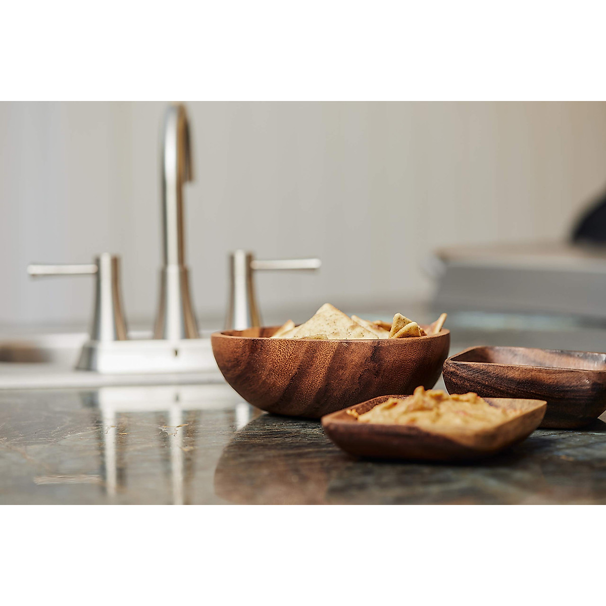 Handcrafted Snack Acacia Wood Small Square Tray Bowl 4'x1' Set of 4