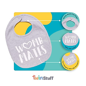 Twinstuff Womb Mates Twins Baby Bibs - 100% Soft Cotton, Unisex Twin Bib Set For Boys and Girls