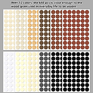 INKNOTE 648 PCS 12 Colors Self-Adhesive Screw Holes Covers Stickers PVC Dustproof Stickers for Wood Furniture Cabinet Wall Desk Chair Bookcase Shelve Plate (54 PCS for 1 Sheet, 12 Sheets in Total)