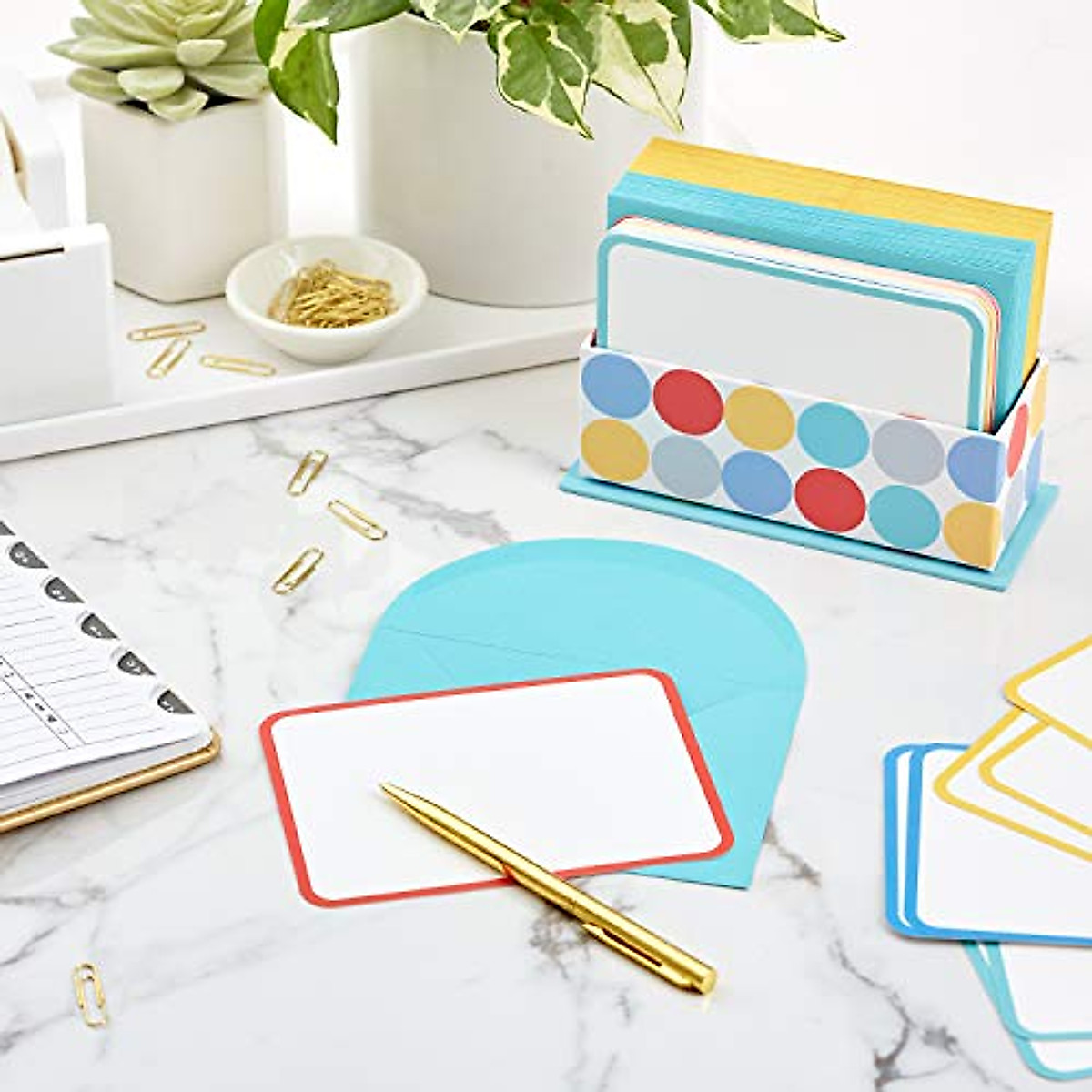 Hallmark Blank Cards Assortment with Organizer, Polka Dots (50 Flat Paneled Note Cards with Envelopes)