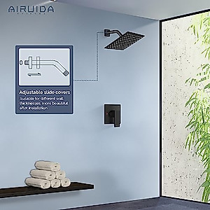 Airuida Shower Faucet Set Bathroom Rain Shower System SUS304 Stainless Steel Single Handle With Male Threads Rough-in Valve Shower Trim Kit 8 Inch Wall Mount Shower Head Matte Black