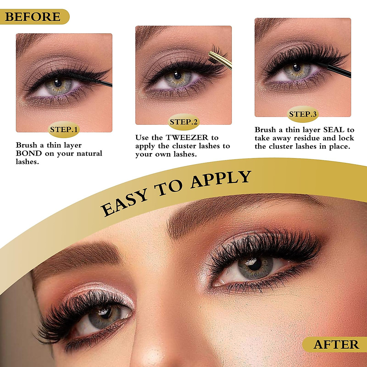 QUEWEL 10ML Lash Clusters Overnight Seal Long-Lasting Mild Formula Cluster Lashes Seal +Lash Clusters Glue Remover 150ml Cluster Lashes Remover for DIY Lash Extensions